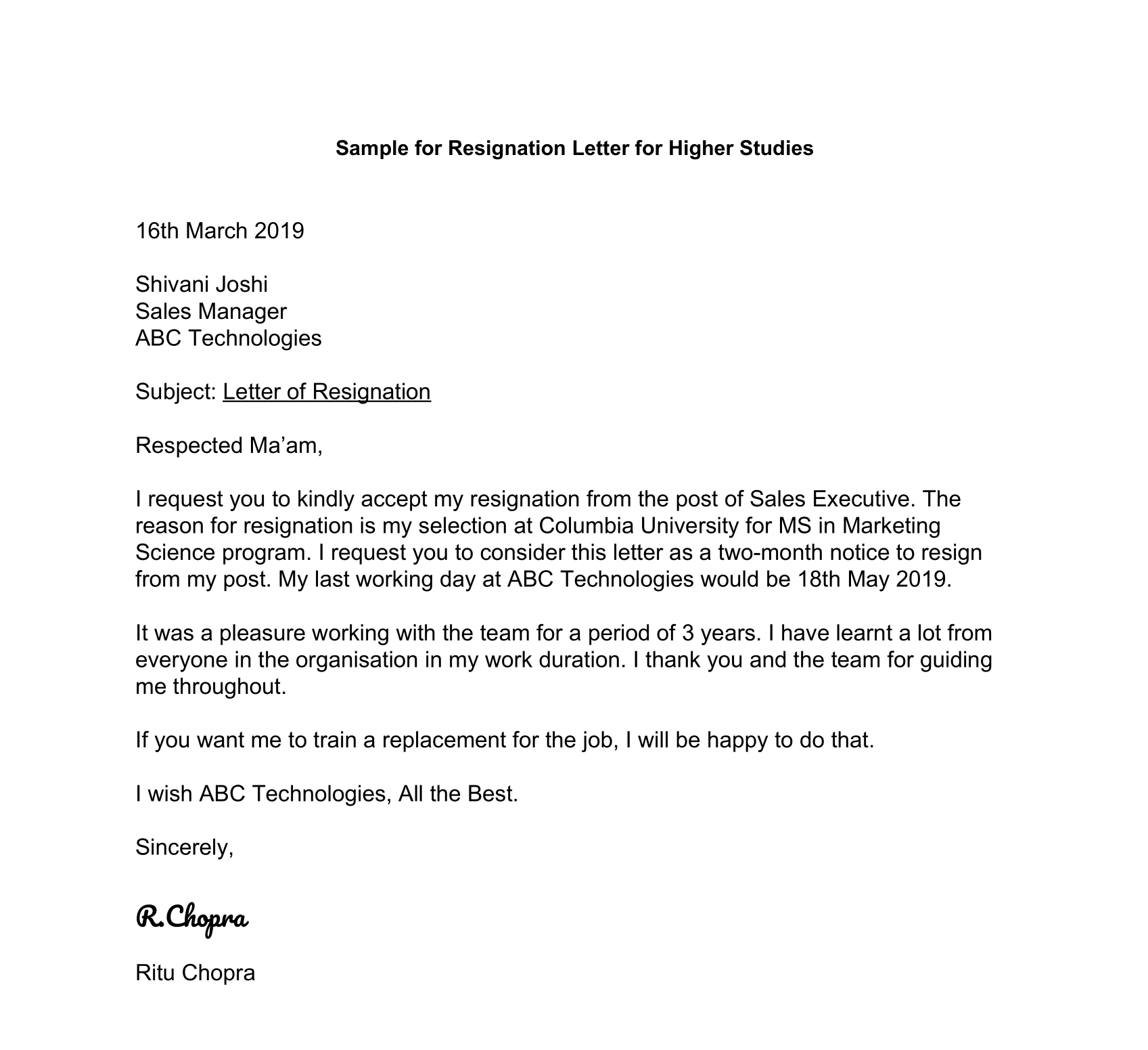 Resignation Letter For Higher Studies Format Samples Leverage Edu