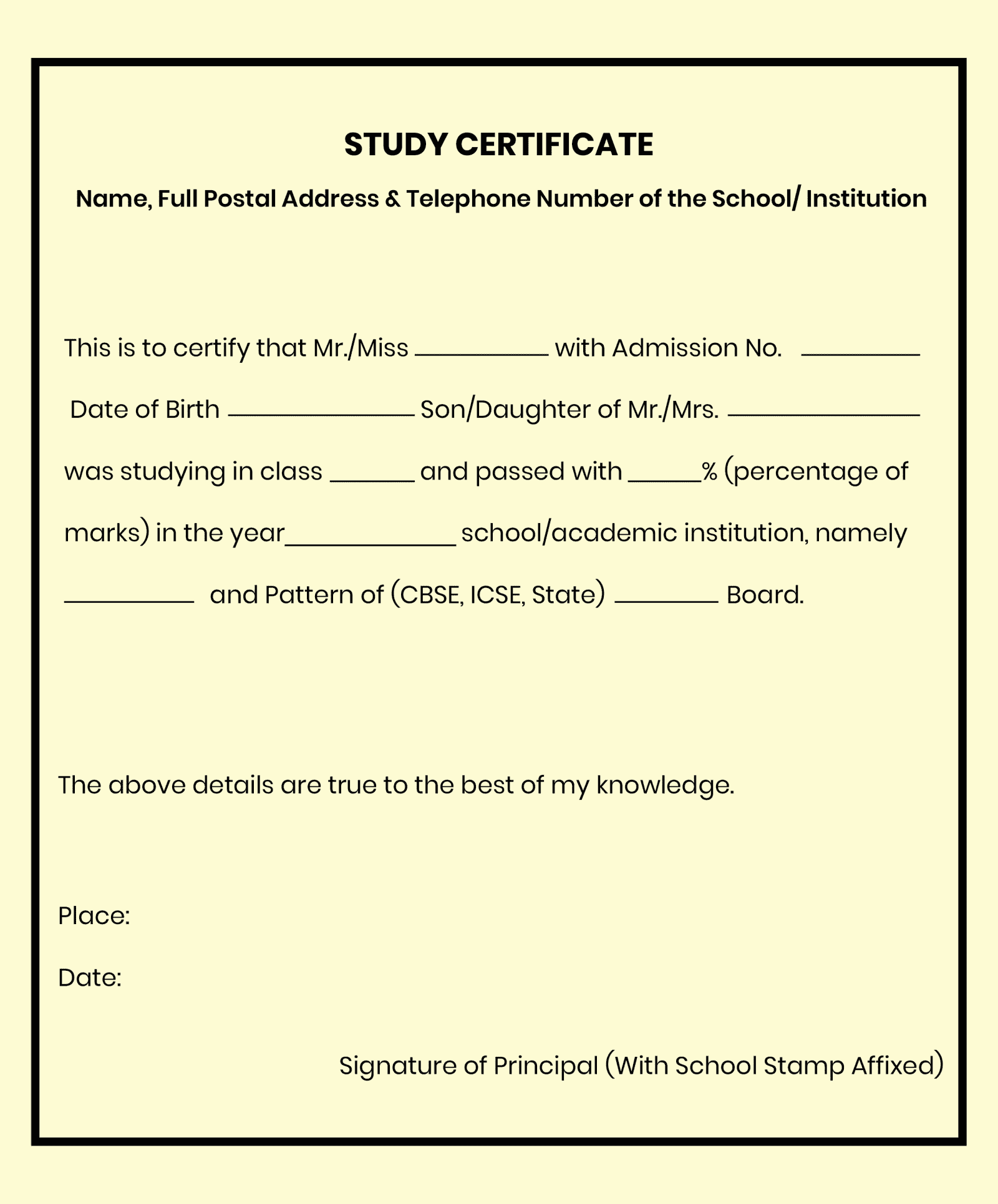Study Certificate Format For School College Students Format study-certificate-format-for-school-college-students-format
